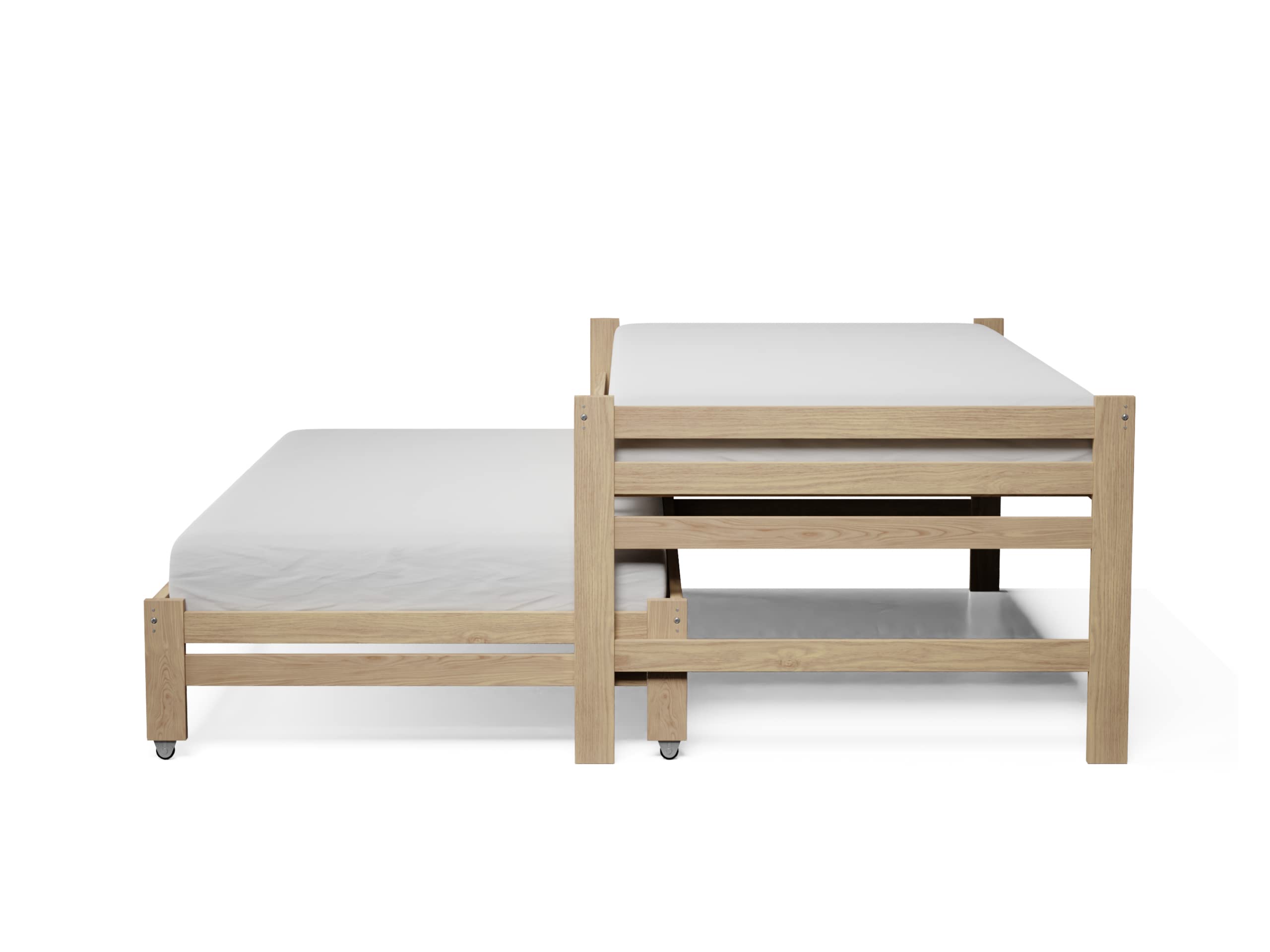Twin XL Over Twin Size Bed Pennsylvania Wooden Wheeled Platform Bed Solid Pine Wood with Casters Unfinished with Wooden Slats Mattress Support/No Box Spring Needed β Two Beds Set