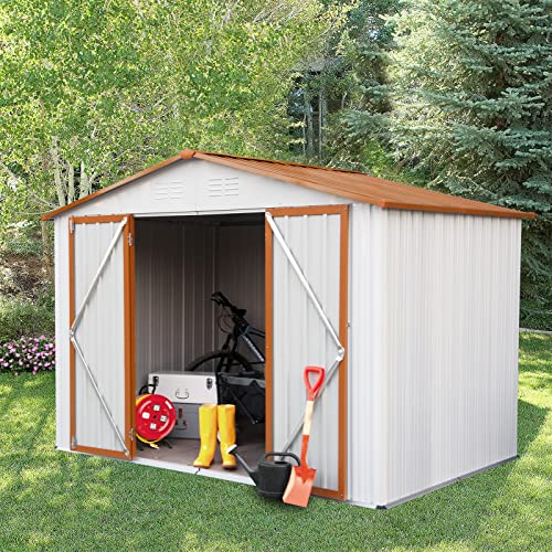 WIILAYOK 8' x 6' Outdoor Storage Shed, Steel Metal Shed with Floor Frame &Lockable Double Doors &3 Garage Hooks, Tool Storage Shed for Yard, Perfect to Store Garden Tools Bike Accessories