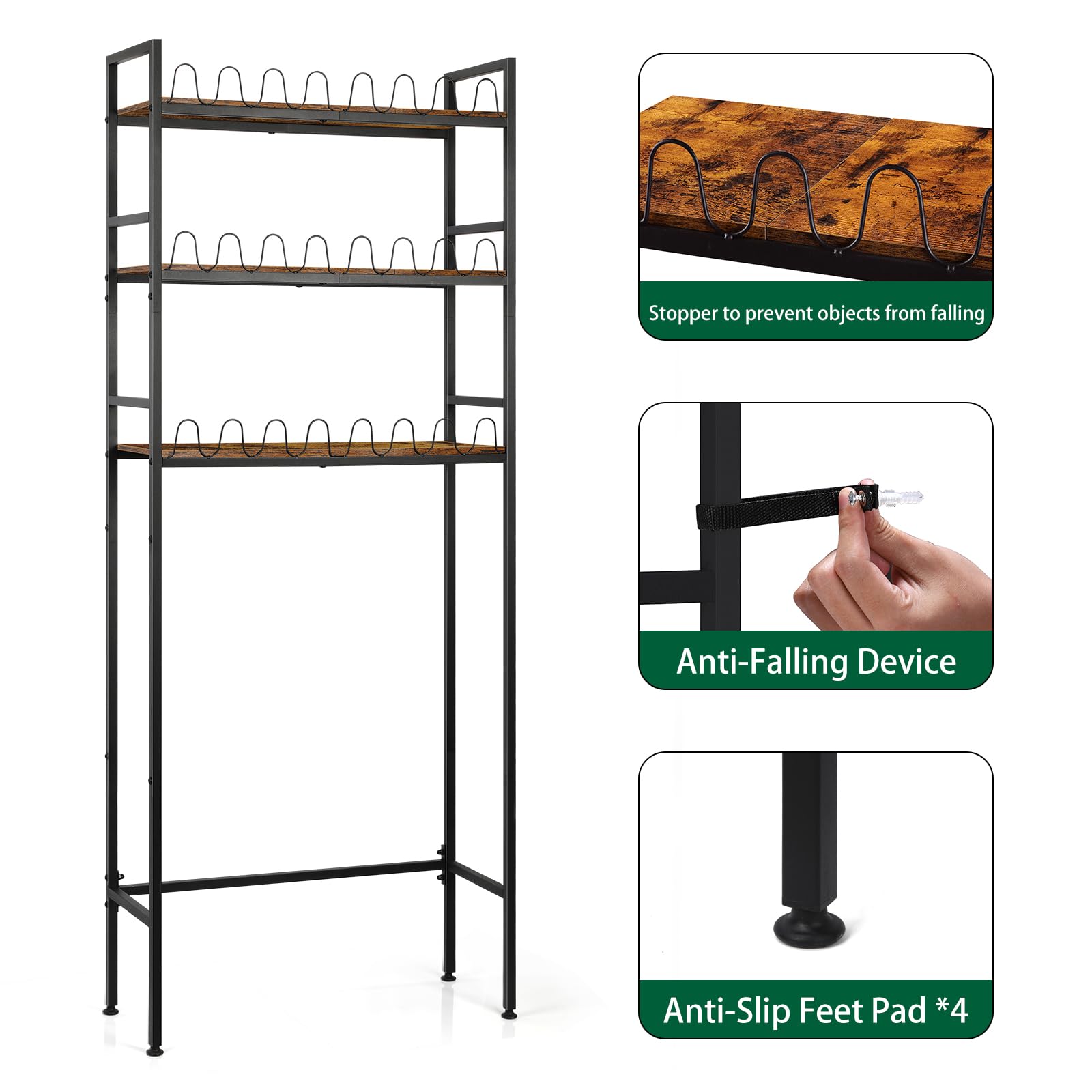 melos 3-Tier Over The Toilet Storage, Bathroom Freestanding Shelves, Space-Saving Bathroom Organizer, Black