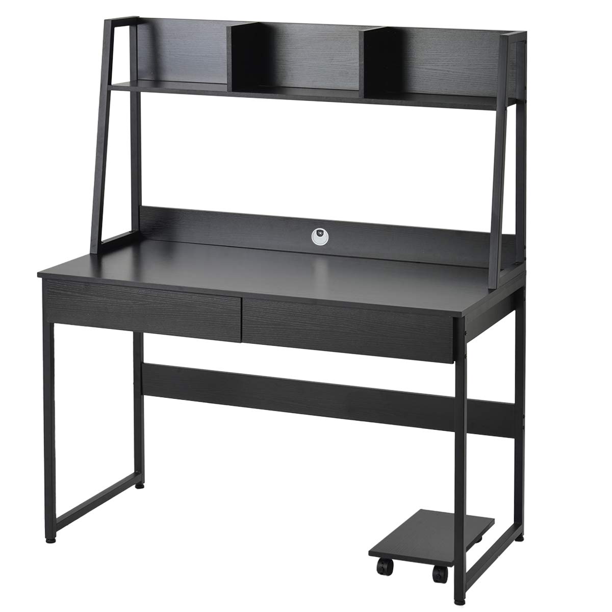 Computer Desk with Hutch and Bookshelf, Home Office Desk with Space Saving Design for Small Spaces (Black)