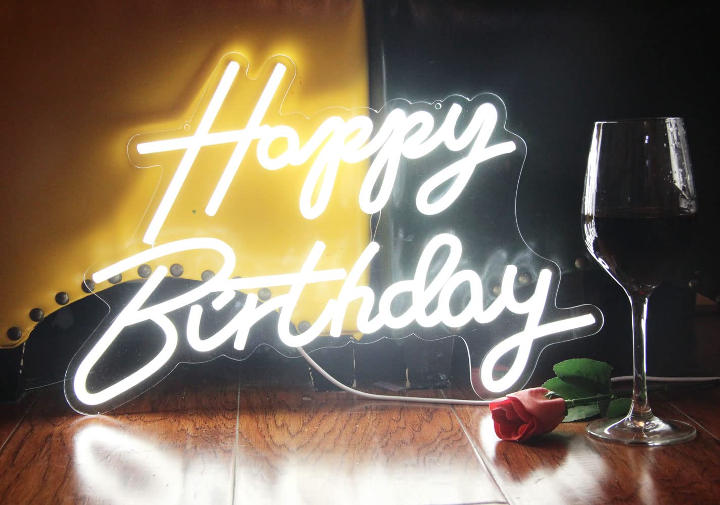DAKABUKA LED Neon Happy Birthday Sign Night Light Party Decorations White USB Operated Decorative for Backdrop Party Bedroom Wall Décor 5v