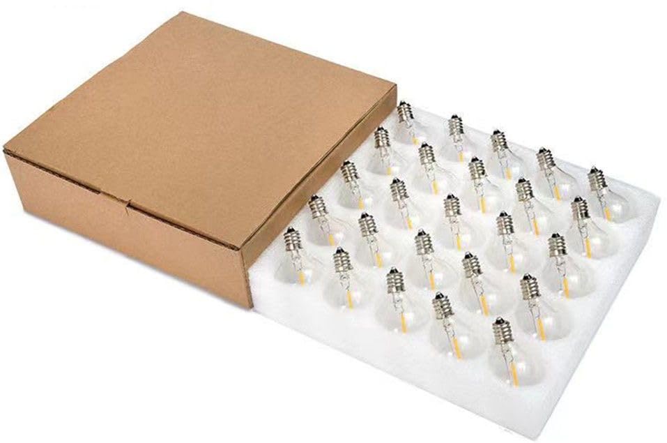 G40 Led Replacement Light Bulbs, E12 Screw Base Shatterproof Globe Light Bulbs for Outdoor String Lights, 0.6W Chandelier Bulbs Equvalent to 5 Watt Incandescent Bulbs, 2700K Warm White, 25 Pack