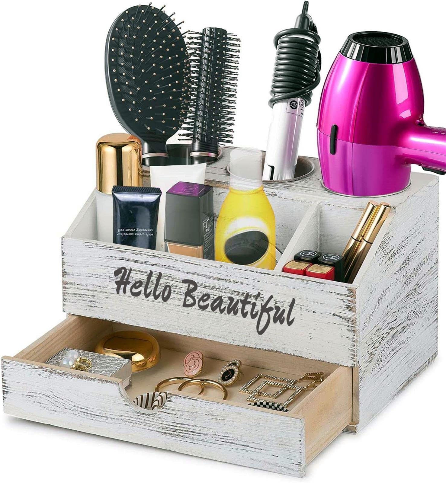 Muyankissu hair tool storage organizer, Wooden Hair tool organizer for Bathroom, Kitchen and Makeup,Hair organizer storage Perfect for Storing Blow Dryer, Straightener and Brush