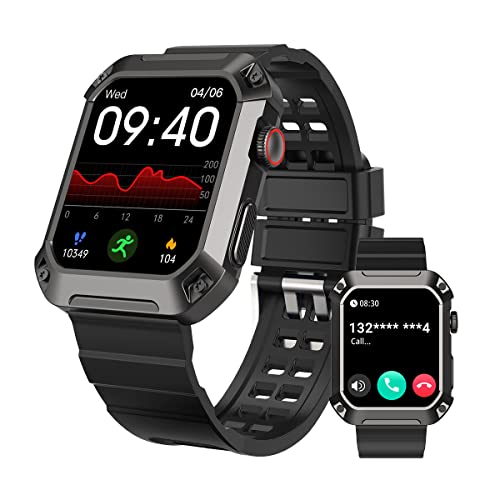 Tank Rival Smartwatch for Men Bluetooth Call(Answer/Dial Call) Military IP69K Waterproof Tactical Smart Watch, 1.83â Big Screen Outdoor Sports Blood Pressure Health Monitor Watch for Android iPhone