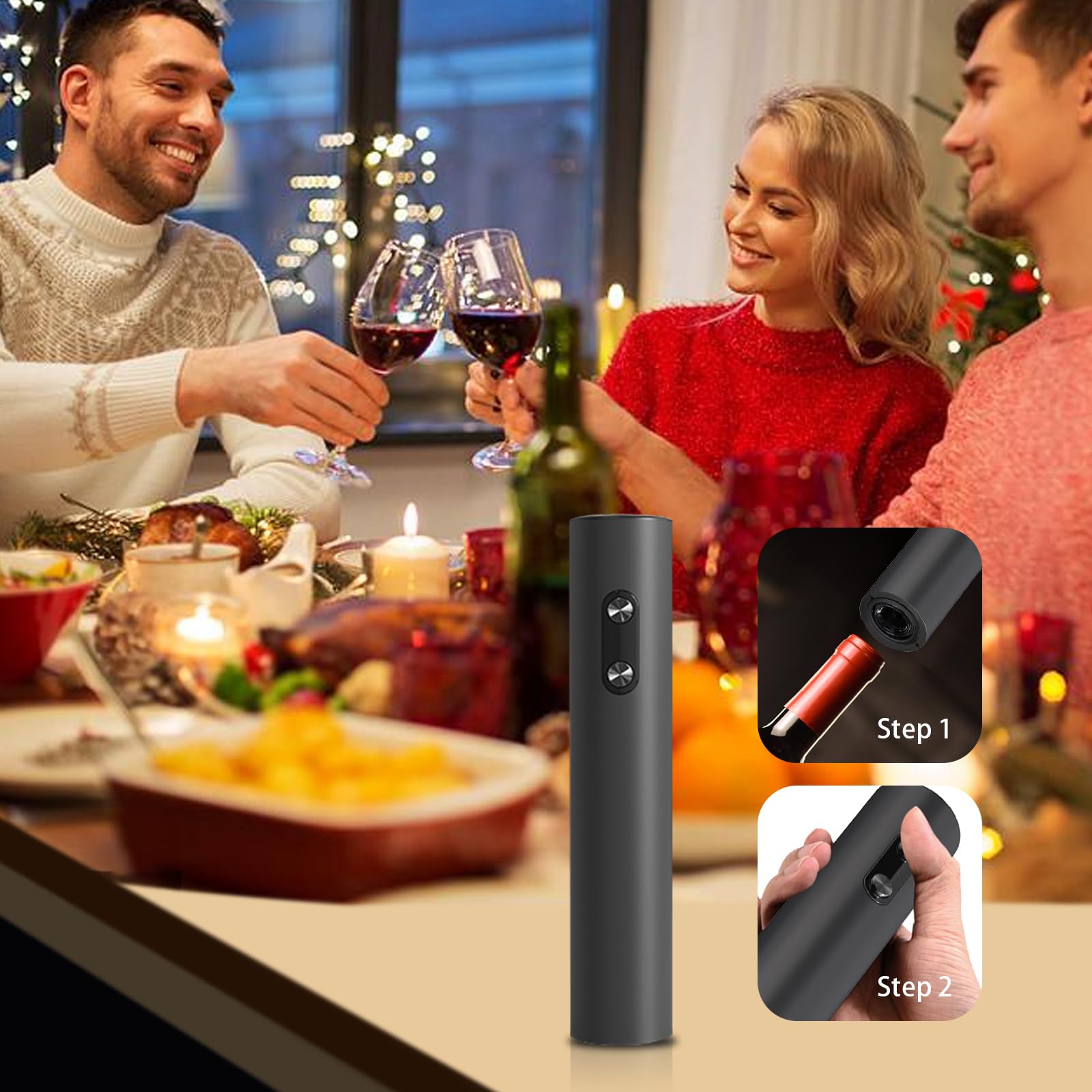 Liuzouwin Wine Bottle Opener Reusable Electric Wine Bottle Openers,Battery Operated Automatic Wine Corkscrew with Foil Cutter for Wine Lovers Gift Women Men (Stainless Steel)