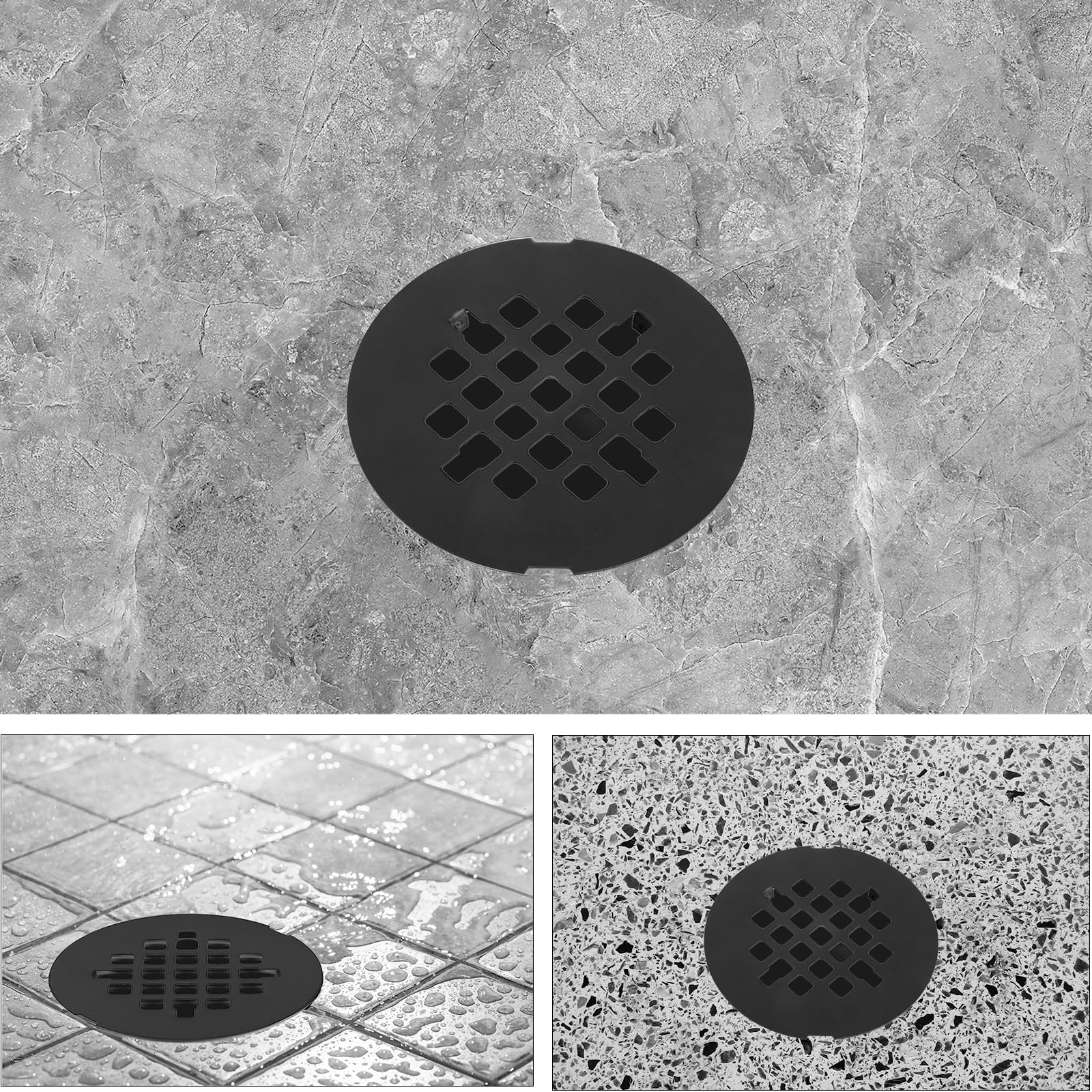 MUZISST 4-1/4β OD Snap-in Round Shower Drain Cover, Shower Drain Hair Catcher Replacement Floor Drainer, Sturdy and Durable Drain Cover, Easy to Install, Matte Black