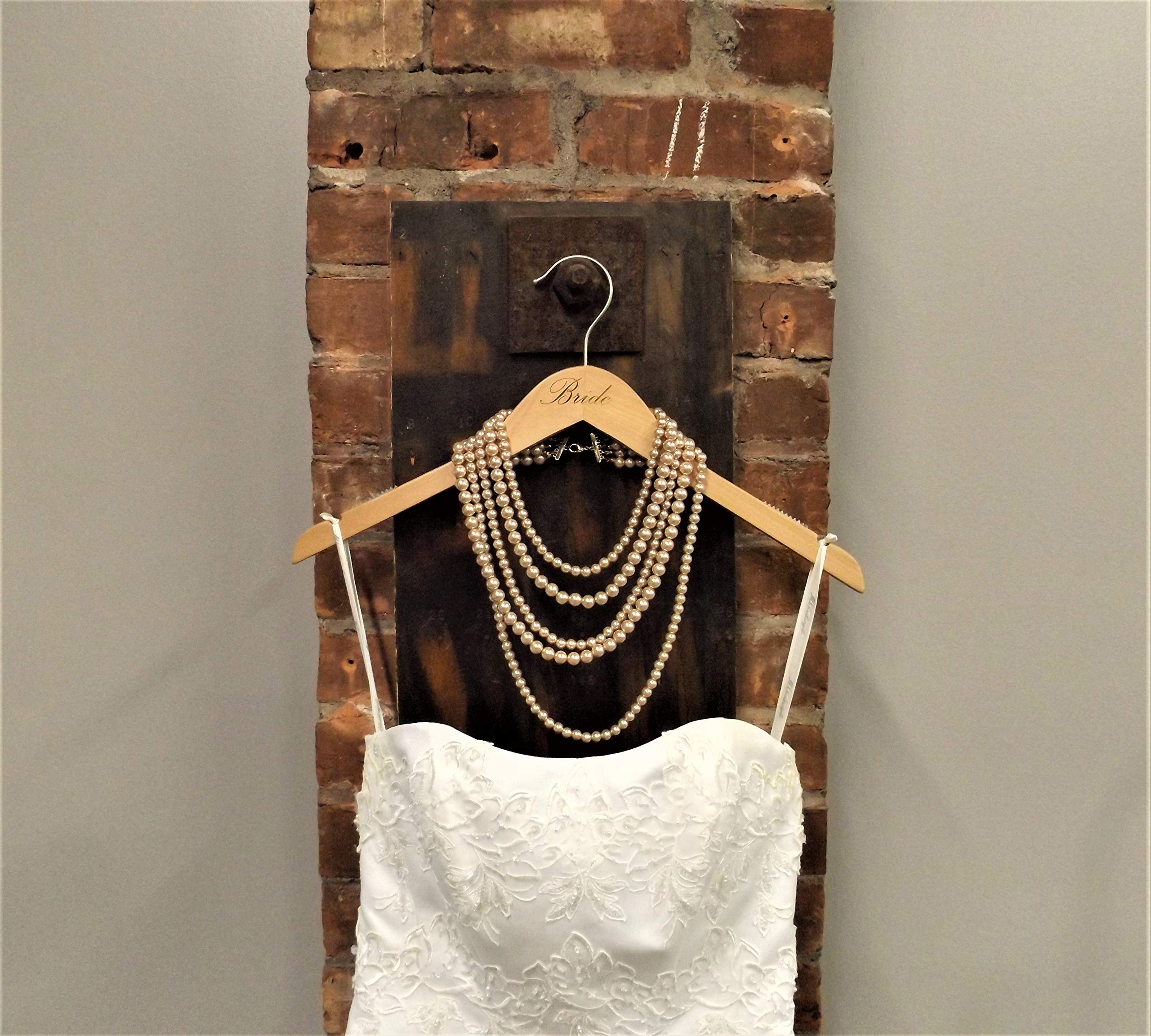 NAHANCO B20017ENG Bridal Hanger, Natural Wood Hanger Engraved with (Bride), 17β (1 Piece), Natural w/Engraved Print