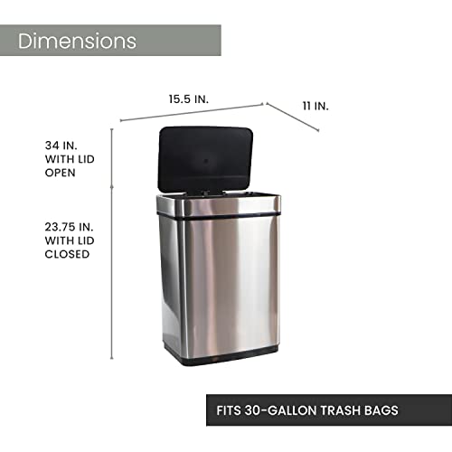 Hanover 50-Liter / 13.2-Gallon Stainless Steel 50 Liter / 13.2 Gallon Hands Free Trash Can Garbage Bin, Fingerprint Resistant, Soft Close, Sensor Lid