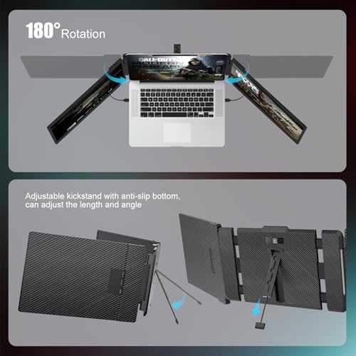 KEFEYA Laptop Screen Extender,14" Triple Screen Laptop Monitor Extender, 1080P FHD Portable Monitor for 13"-17.3" Laptops, HDMI/USB-A/USB-C for MacBook, Windows, Chrome, Switch, Plug and Play