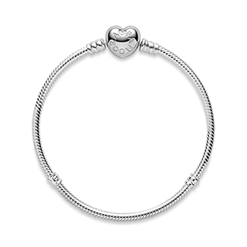 PANDORA Jewelry Moments Heart Clasp Snake Chain Charm Sterling Silver Bracelet, 6.3", No Box