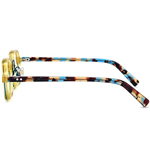 HEPIDEM Powder Acetate Glasses Frame Men Vintage Square Eyeglasses Women Optical Spectacles (9318 Yellow Blue)