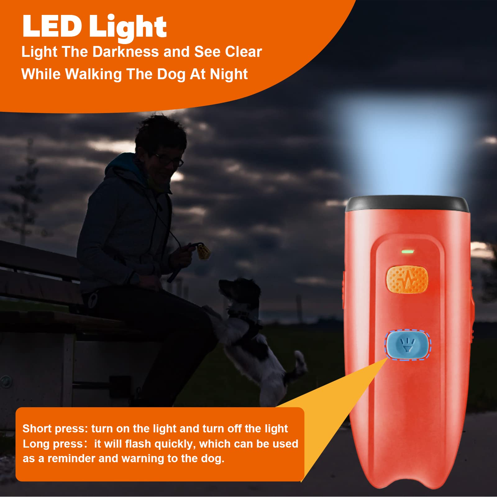 Naitmsad Ultrasonic Anti Barking Deterrent, Dual Sensor Dog Barking Control Devices with LED Flashlight, Handheld and Safe Dog Whistle to Stop Barking, Rechargeable Pet Training & Behavior Aids- Red.