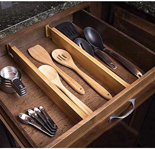 VaeFae 6 Pack Bamboo Drawer Dividers, Adjustable Drawer Organizer, Expandable Organization for Kitchen, Office, Bedroom, Dressers and Bathroom