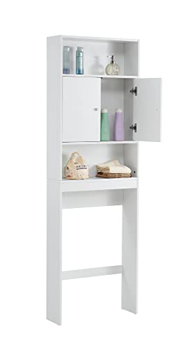 Hayiodda Over The Toilet Storage Cabinet, Double Door Bathroom Organizer Toilet Cabinet with Open Shelf, 76.77" H, White