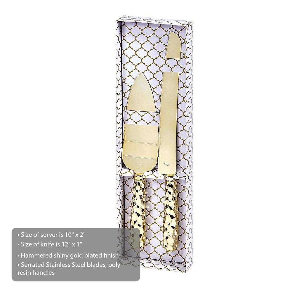 FASHIONCRAFT 2562 Gold Hammered Design Cake Knife and Server Set β Wedding Favor