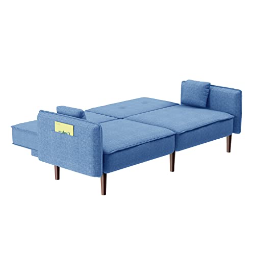 LyuHome 75" Sofa Bed,Modern Sofa Couch with Solid Wood Leg,Small Fabric 3 Seat Couch for Living Room/Office Blue