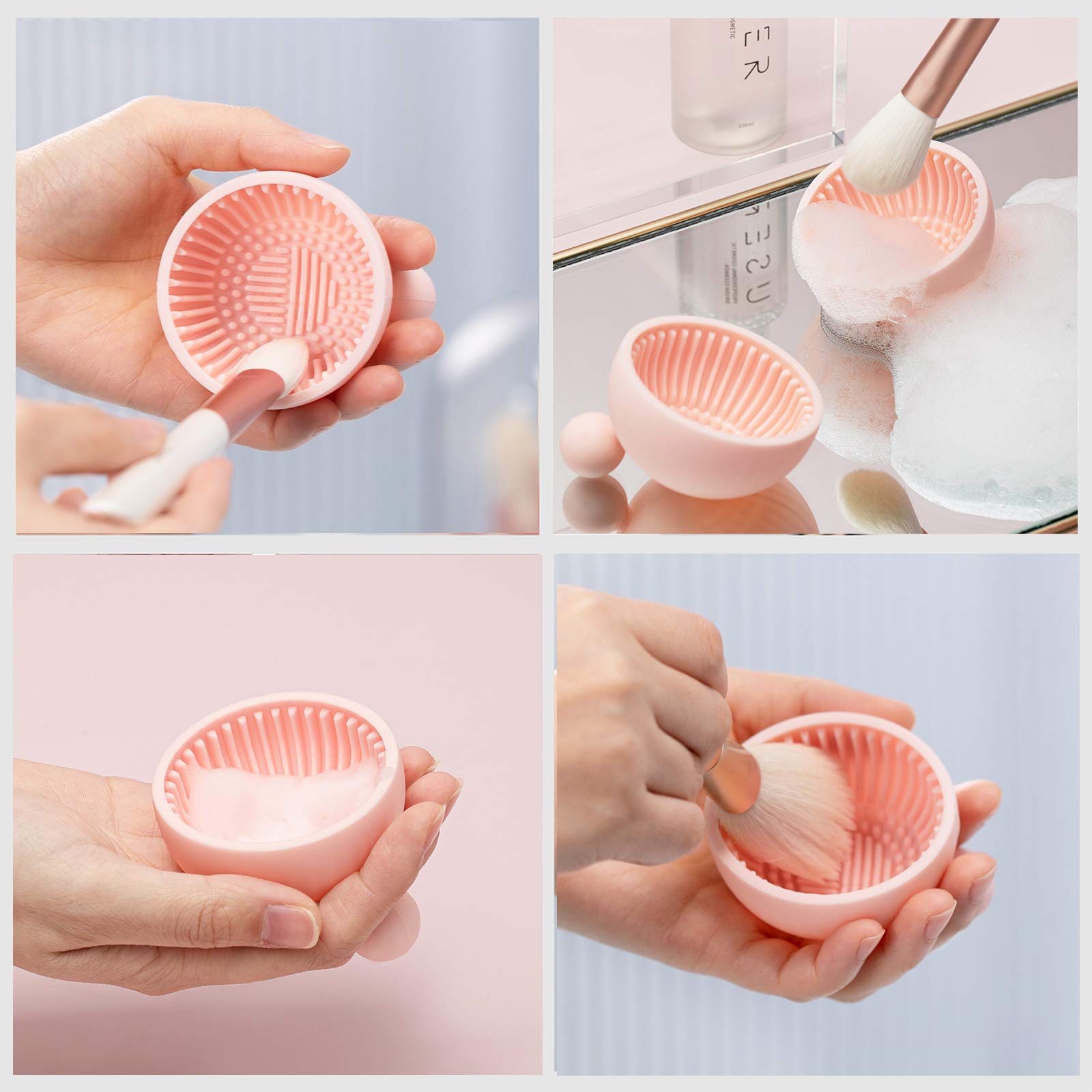 PubconttiMakeup Brush Cleaner Mat,Silicone Make Up Cleaning Brush Scrubber bowl Portable Washing Tool Cosmetic Brush Cleaners for Gir,Easy Clean
