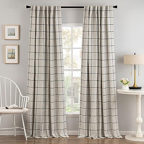 MIULEE Plaid Blackout Curtain - Thick Linen Curtain with White Liner, Farmhouse Checkered Gingham Pattern Window Drape Back Tab & Rod Pocket for Living Room Bedroom, Black, W52 x L96 inches, 1 Panel