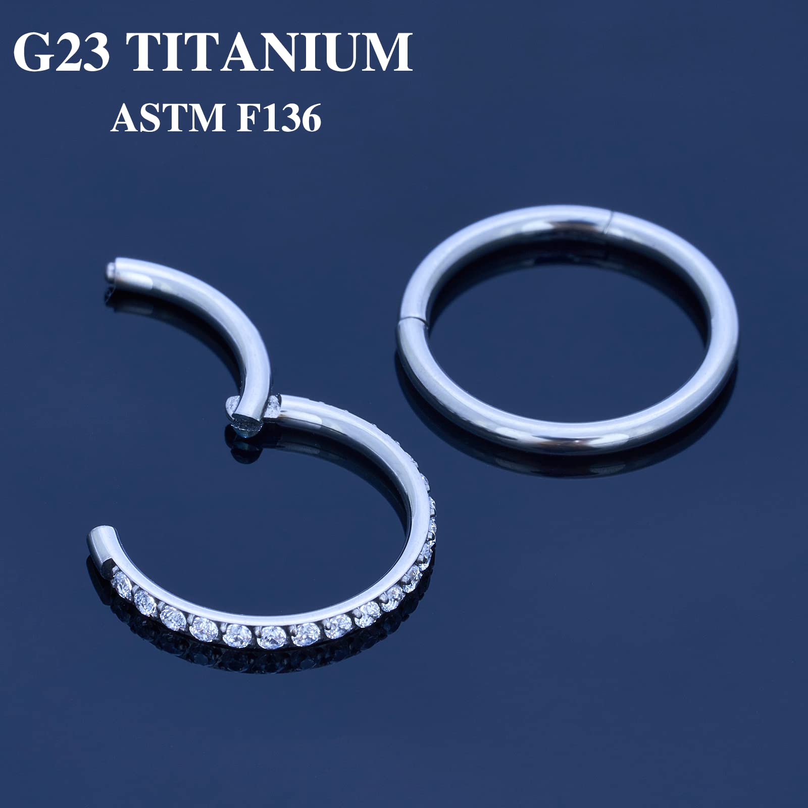 HeraBPJW 2 PCS 16G Septum Ring G23 Titanium Cubic Zirconia Nose Rings Hoops,Suitable for Nose,Septum,Cartilage,Earlobe