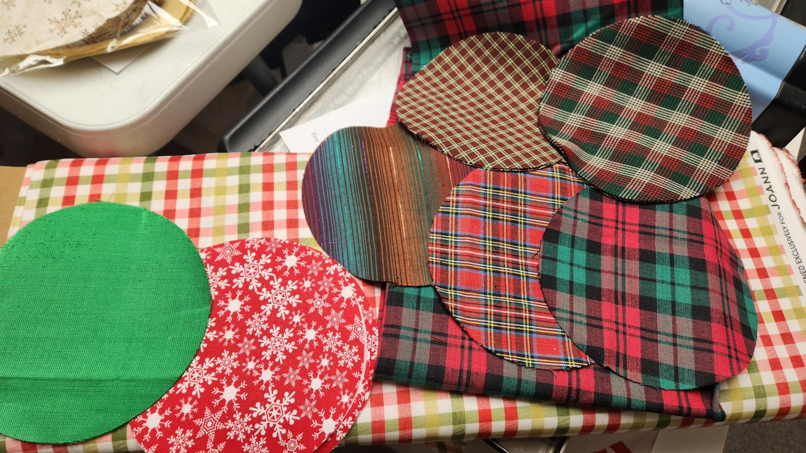 Nakpunar 12 pcs 6 inch Christmas Fabric Jar Covers with Twine Ties (Assorted Fabric in Red and/or Green Homespun Plaids, 6" straight sided)
