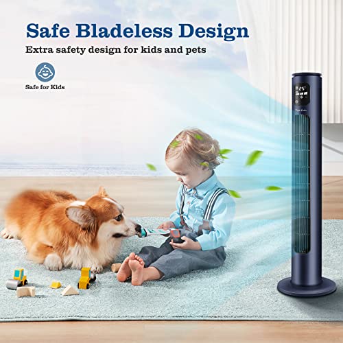 Taylor Swoden Tower Fan with Remote, Oscillating Quiet Standing Bladeless Fans, 40” Portable Powerful Floor Fan Cooling for Home, Bedroom, Living Room, Office, 3 Modes 3 Speed Setting 24H Timer