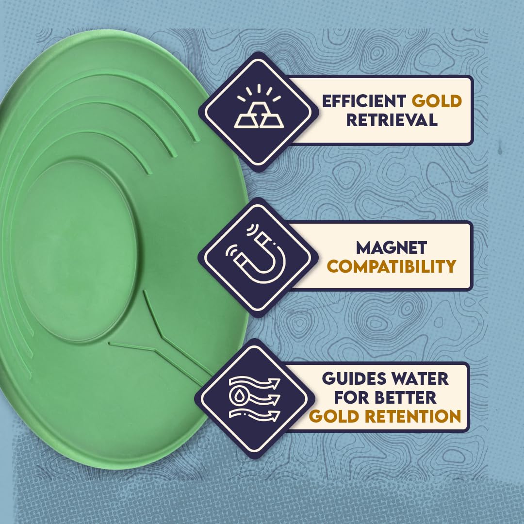 SE 14 Inch Gold Panning Pan - Three Riffles for Easier Mining and Prospecting (4 Pack Green)