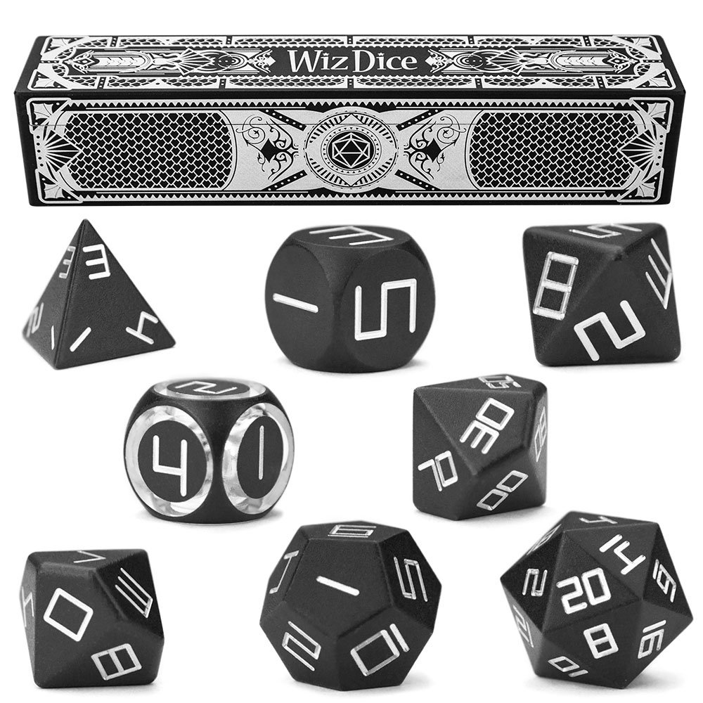 Wiz Dice Masterwork Series - Sharp-Edged Metal Dice Set for Tabletop RPG Adventure Games with a Dice Box - DND Dice Set, Suitable for Dungeons and Dragons and Dice Ga