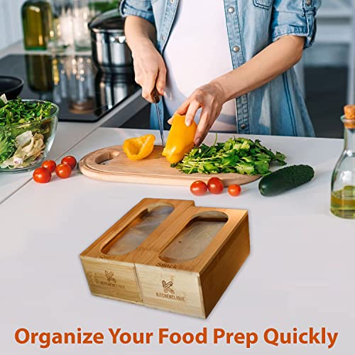 Ziplock Bag Storage Organizer - Bamboo Wood 4 Piece Plastic Bag Dispenser for Kitchen Drawer - for Gallon, Quart, Sandwich and Snack Size Ziplock Bags – by KITCHENCLIQUE