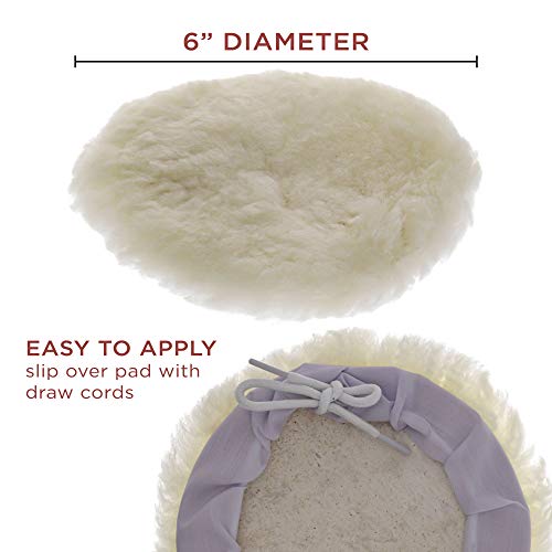 TCP Global 6" Natural Wool 1" Pile Buffing & Polishing Tie-On Bonnet Pad (Pack of 2)