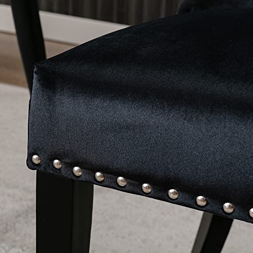 GOTMINSI Velvet Dining Chairs Set of 2, Dining Room Chairs with Nailhead Rivet Trim Design,Upholstered High Back Dining Chairs for Kitchen Dining Room Mid Century Modern Living Room Chairs,Black