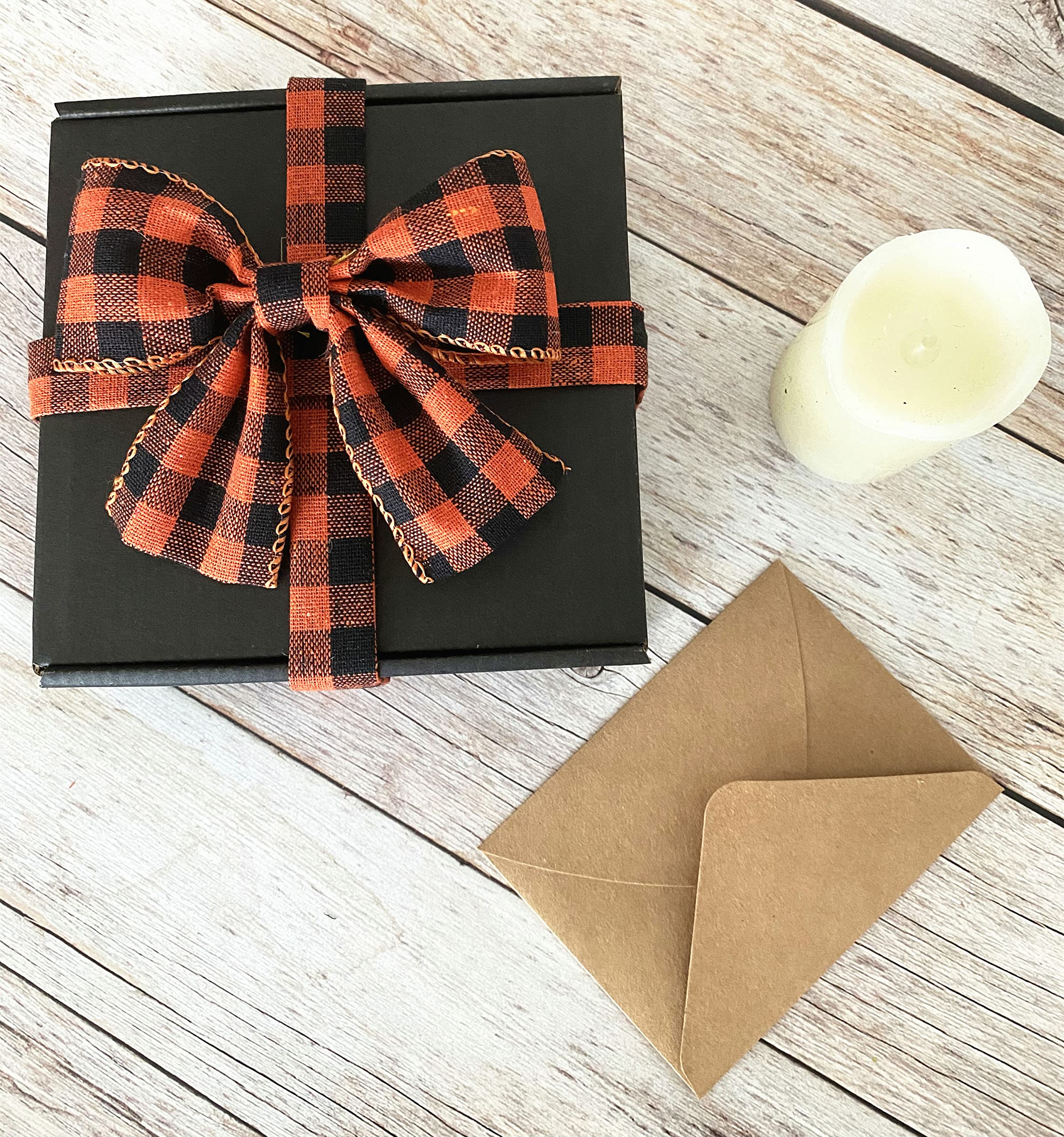Pumpkin Orange and Black Gingham Buffalo Plaid Ribbon,Thanksgiving Fall Wired Edge Ribbon Halloween Christmas Wrapping Ribbon Wired Craft for Holiday Wrapping, Bow Crafts Decoration
