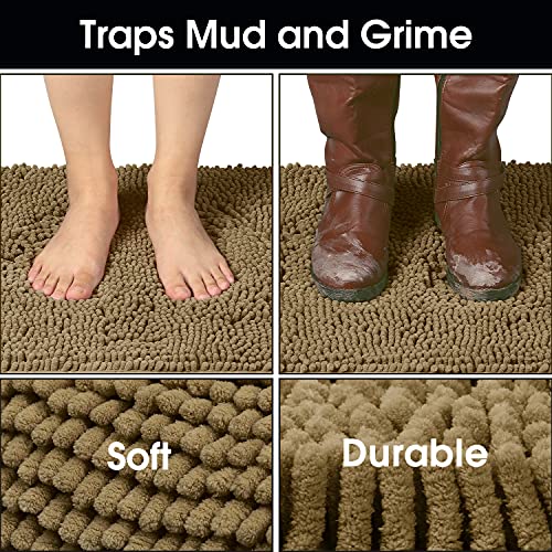 HOMEIDEAS Absorbent Chenille Door Mat Indoor, 24βx36β, Dirt Trapper Machine Washable Non Slip Throw Rugs for Entryway, Entrance, Mud Room, Thick Welcome Doormat, Taupe