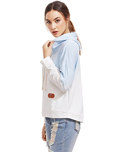 SweatyRocks Women's Long Sleeve Hoodie Sweatshirt Colorblock Tie Dye Print Tops Blue Ombre Small