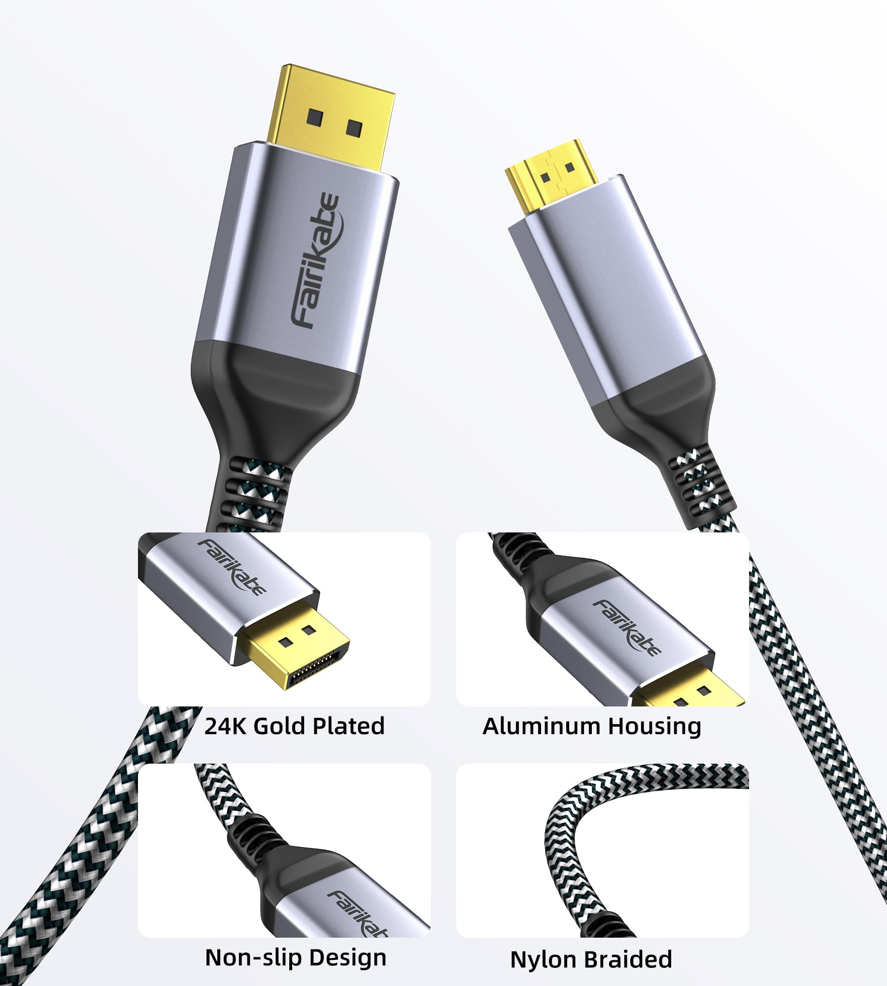 fairikabe 4K Displayport to HDMI Cable 6.6ft, [Uni-Directional, Aluminum Case, Nylon Braided] Display Port to HDMI Cable Compatible with Dell, HP, Samsung, AMD and More
