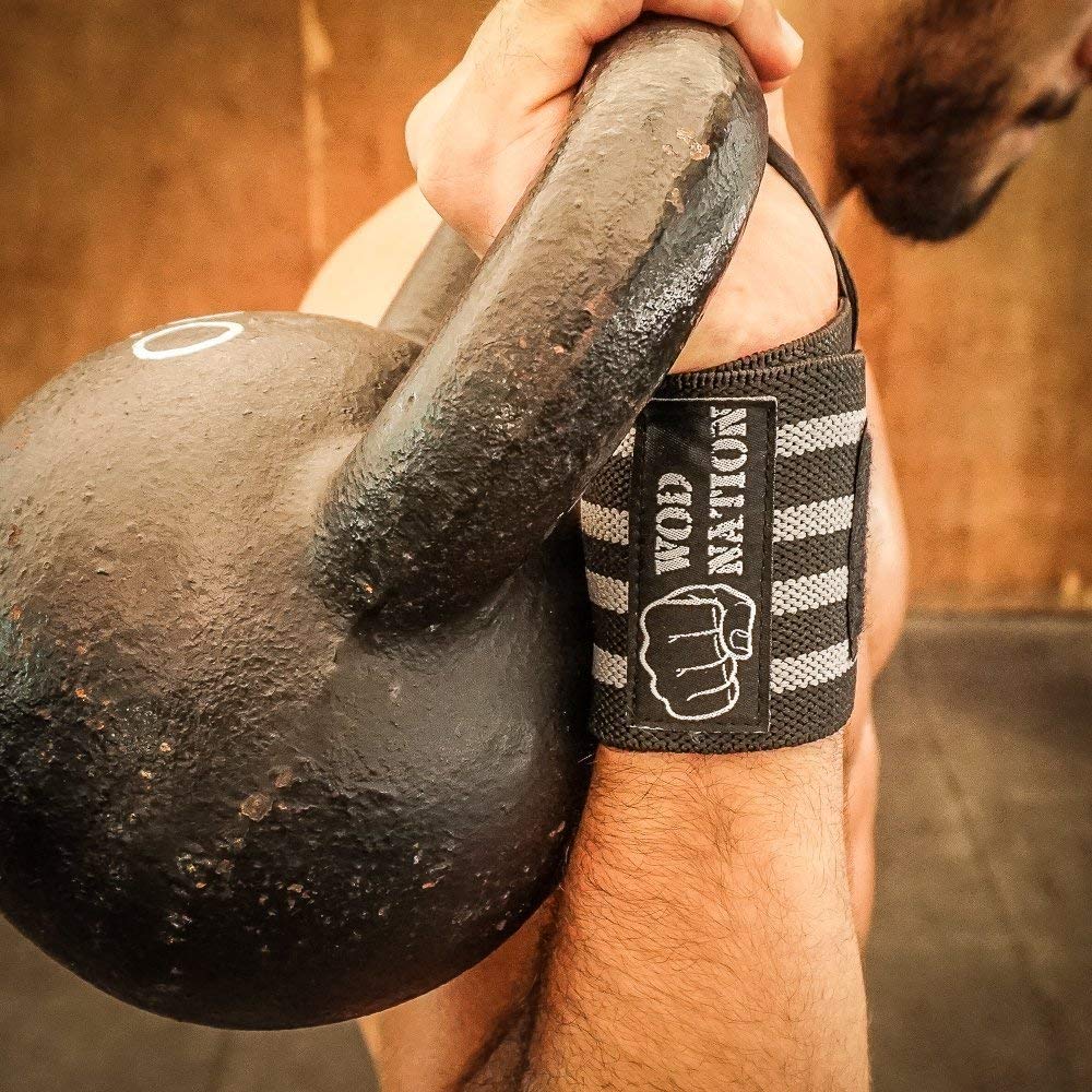 WOD Nation Wrist Wraps for Weightlifting, 12β Professional Gym Wrist Straps w/Thumb Loop Men & Women, Wrist Support Wraps for Strength Training, Powerlifting & Bodybuilding (Black/Grey)