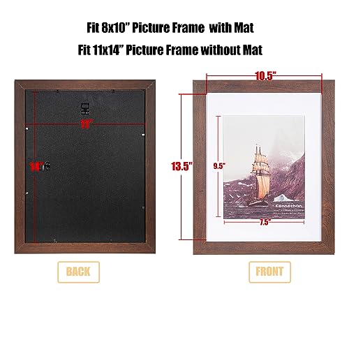 kennethan 11x14 Picture Frame Dark Brown 2 Pcs in 1 set 11x14 Frame can Display 8x10 Picture with Mat or 11x14 Without Mat on the Wall