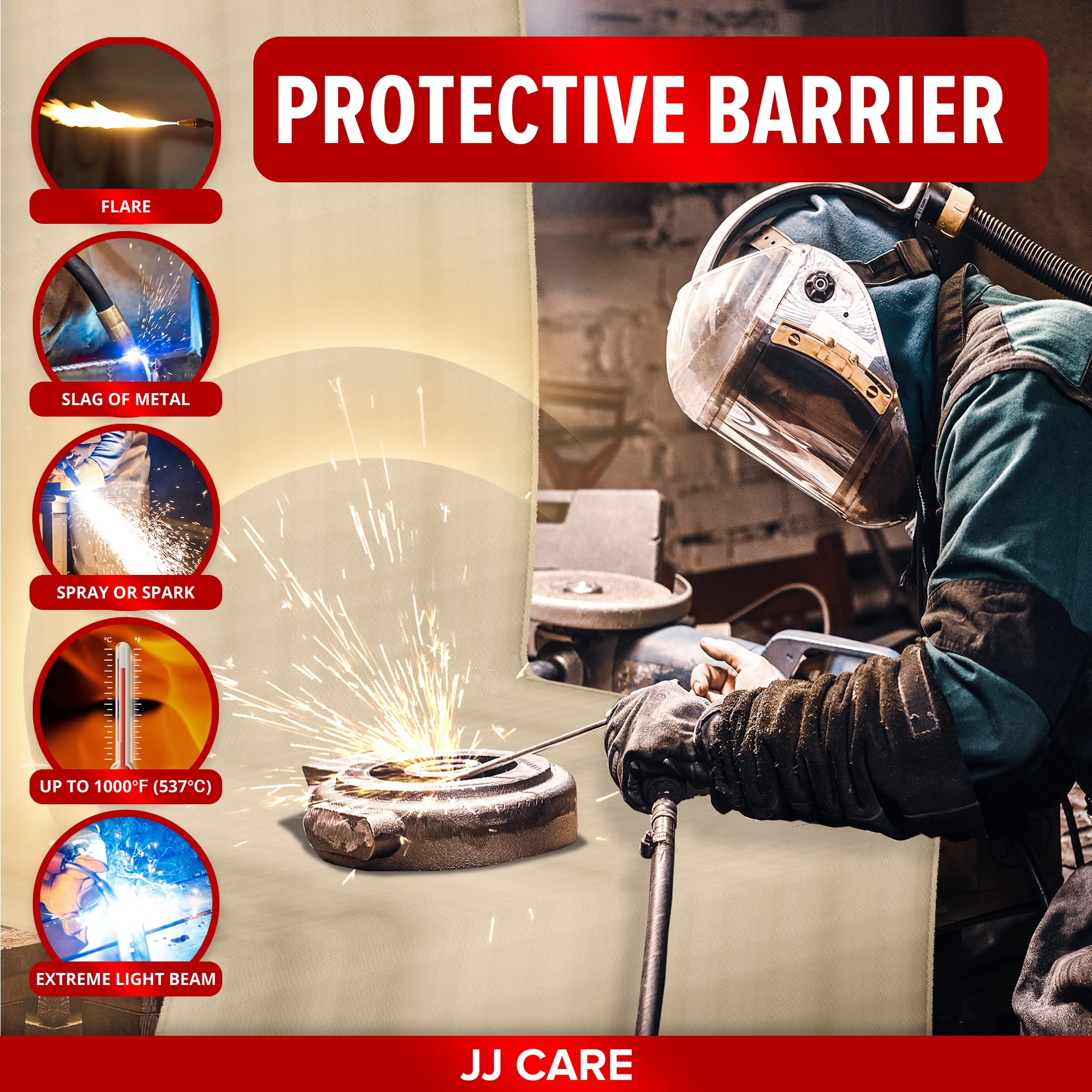 JJ CARE Welding Blanket - 1 Pack 6ft x 6ft Welding Mat - 850GSM Fiberglass Welding Blanket with Brass Grommets, Welders Blanket for Grill, Smoker Welding Blanket Heavy Duty, Welding Tarp & Shield