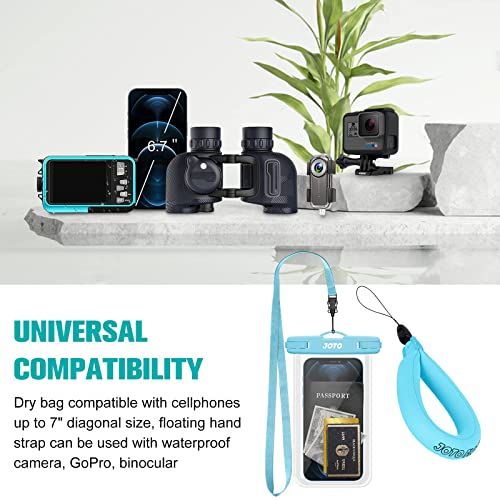 JOTO 1 Universal Waterproof Pouch + 1 Floating Wrist Strap for Camera iPhone 14 Plus 14 Pro Max iPhone 13 Pro Max Mini 12 11 Pro Max Xs Max XR X 8 7 6S Plus SE Galaxy S20 Ultra S10 up to 7" –Blue