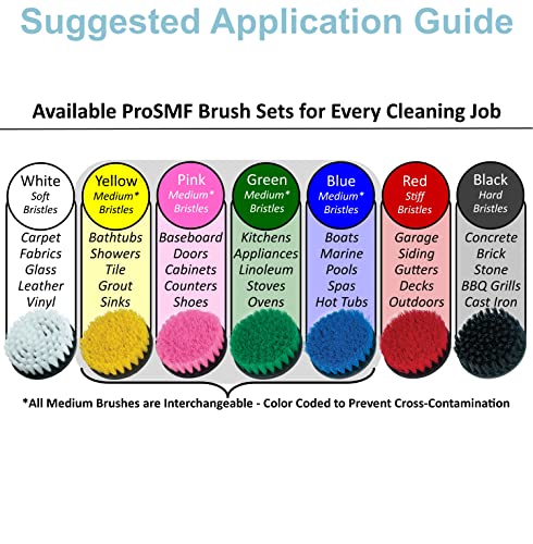 ProSMF Drill Brush Set - Scrub Brush Attachments for Drill - Power Scrubber Cleaning Brushes - Kitchen - Cabinets - Stove - Oven - Counters - Sink - Tile - Flooring - Green - Medium Bristles
