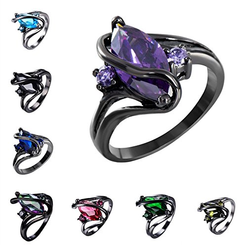 Patcharapa Jewelry (Purple Amethyst) Marquise Cut Colorful Sapphire S Shape Black Gold Filled Wedding Ring Size 3-12 (12)