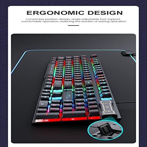 Gaming Keyboard Wired USB Interface Cool Lighting 104 Keys Waterproof Multimedia Keys for Gaming Office,Black