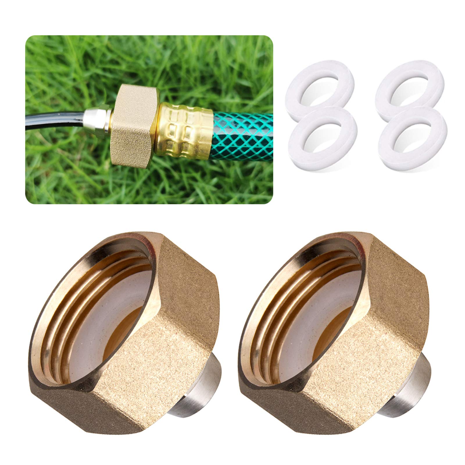 HOMENOTE US Standard Faucet Adapter, 3/4'' to 1/4'' Hose Adapter, Convert 3/4" Female Hose Thread Bib to 1/4" Tubing, 2 Brass Adapters with 4 Washers