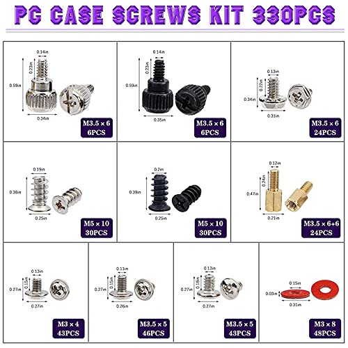 LIZZOT 330Pcs DIY Motherboard PC Personal Computer Case Fan Hand Screw Standoff Washer Set Assortment Kit