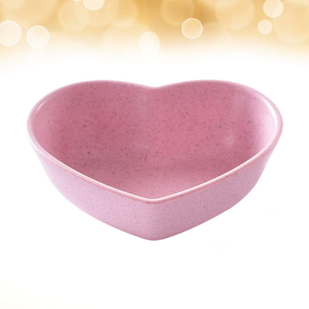 DOITOOL 4pcs Cute Heart Shaped Seasoning Dish Wheat Straw Love Sauce Dish Condiment Dishes Sushi Soy Dipping Bowl Snack Serving Dish for Wedding Valentines Day Party Decoration Pink