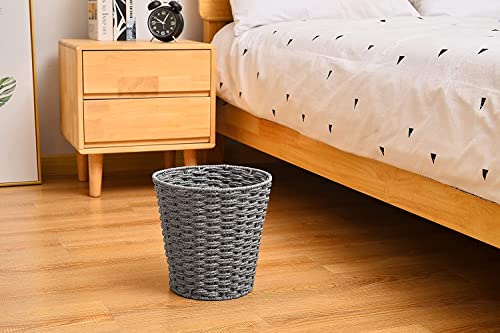 Zuvo [2 Pack] Round Wicker Waste Paper Bin and Basket, Rubbish Basket for Bedroom, Bathroom, Offices or Home (Gray)