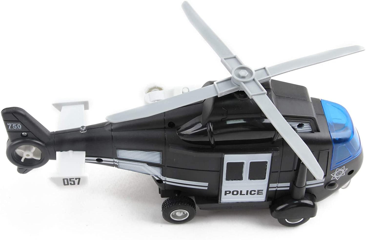 WolVolk Police Helicopter - Solid Built Push & Go Chopper Toy with Lights & Sounds - Aids Hand-Eye Coordination for Kids Boys & Girls (Black)