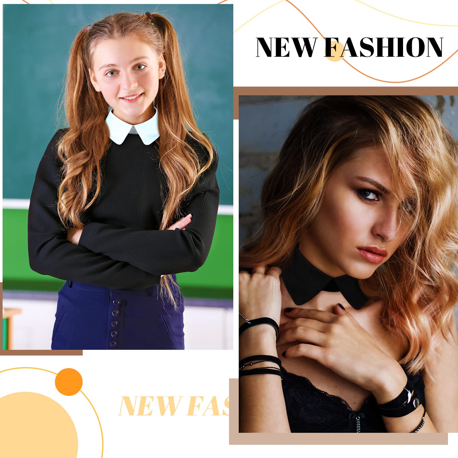 Fake Collar for Women 2 Pieces Faux Collar False Lapel Detachable Dickey Collar White Black Blouse Collar Women's Simplicity Collar (Classic Style)
