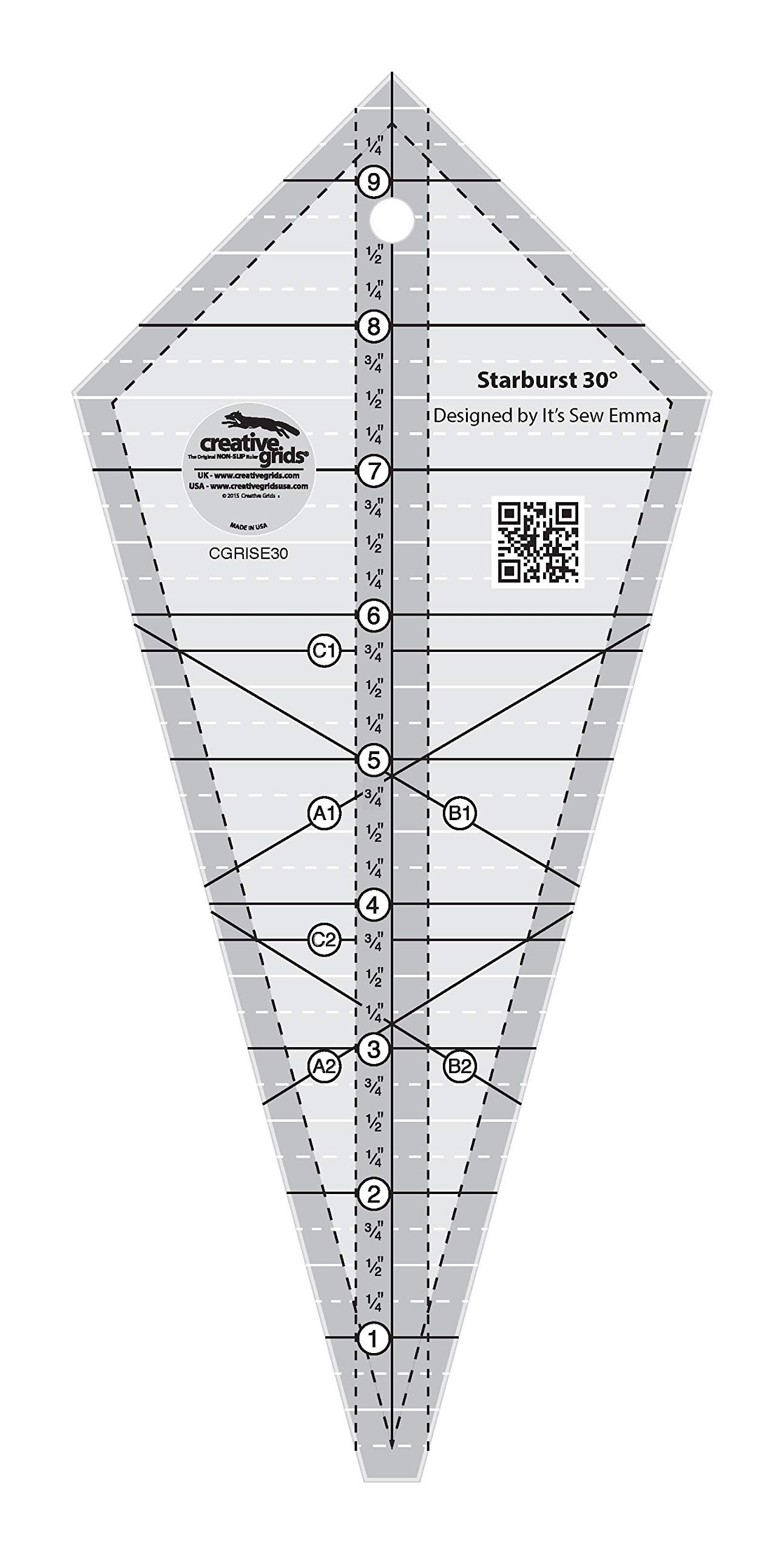 Creative Grids Starburst 30 Degree Triangle Quilt 9-1/2in Ruler