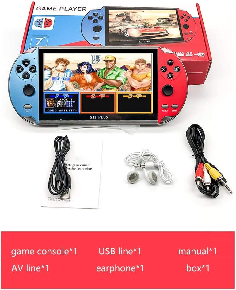 HealthyElves 7 inch Screen Handheld Portable MP5, Dual Video and Electronic Games, Nostalgic Arcade Game Console with Joystick, 16GB Memory, Support GBC/GBA/NES/MD/SMC/SFC Games