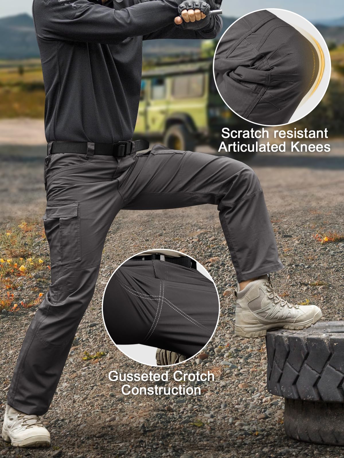 FREE SOLDIER Mens Cargo Pants Lightweight Work Pants for Men Water Resistant Tactical Pants with Pockets for Hiking Outdoor(Gray34Wx30L)
